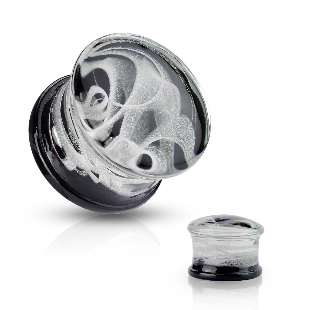 Pyrex Glass Double Flare Plugs Black Back With White Swirling Smoke(Pa ...